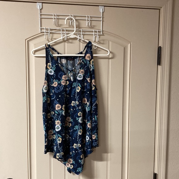 First Love | Tops | First Love Sleeveless Blue Floral Top Blouse Vneck ...
